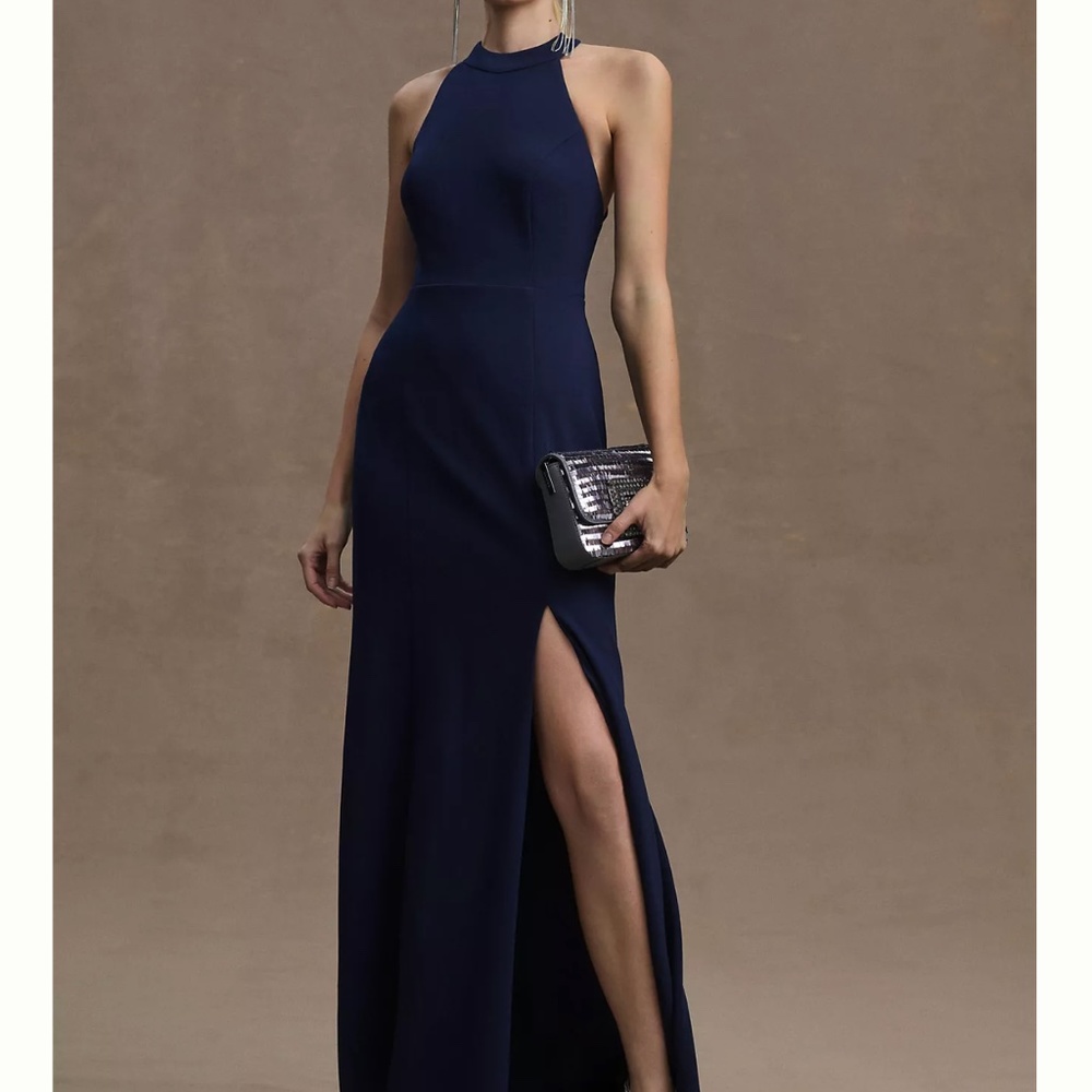 Bldhn Lennox Halter Open Back Side Slit Stretch Crepe… - Gem